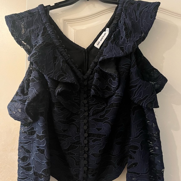 Self-Portrait | Tops | Selfportrait Navy Lace Ruffle Top | Poshmark